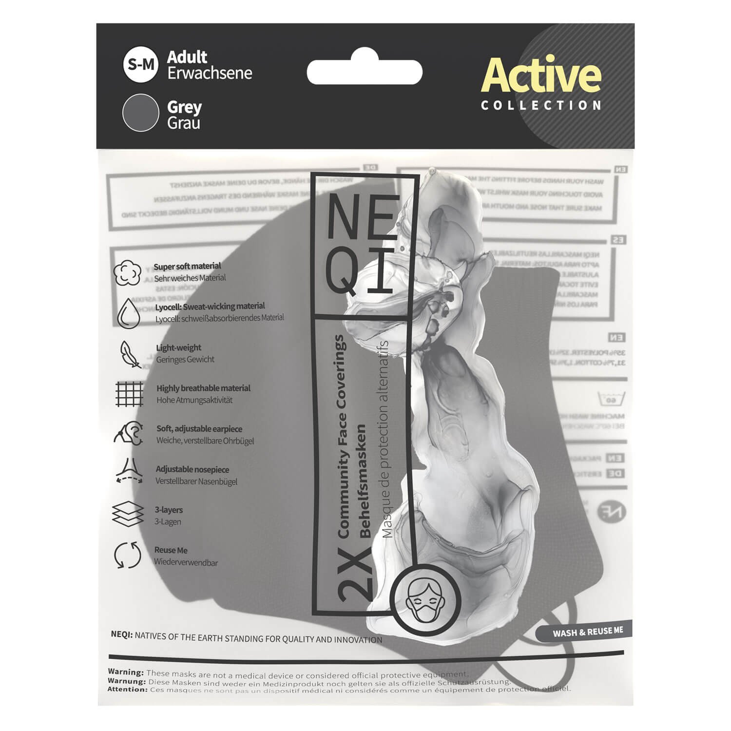 NEQI Community Face Coverings Grey | PerfectHair.ch